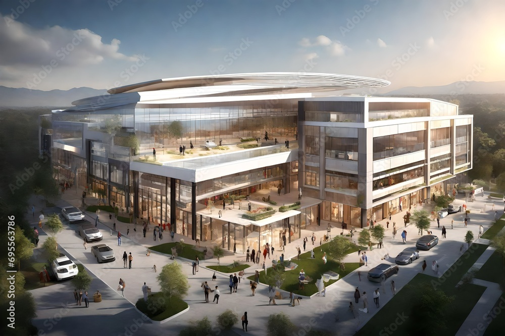 3d rendering and design - commercial mall and administrative center ...