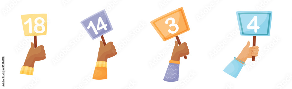 Numbers in Raised Up Hands as Numeric Scorecard for Judge Competition ...