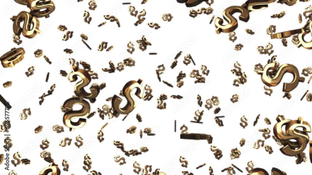 3d Golden Dollar Sign Flying And Rotating On White Background. Golden ...
