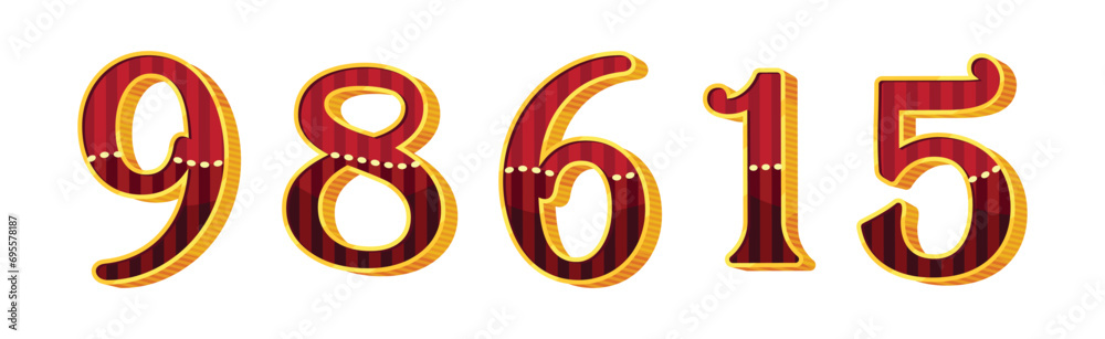 Circus Light Bulb Number and Numeral with Gold Frame Vector Set Stock ...
