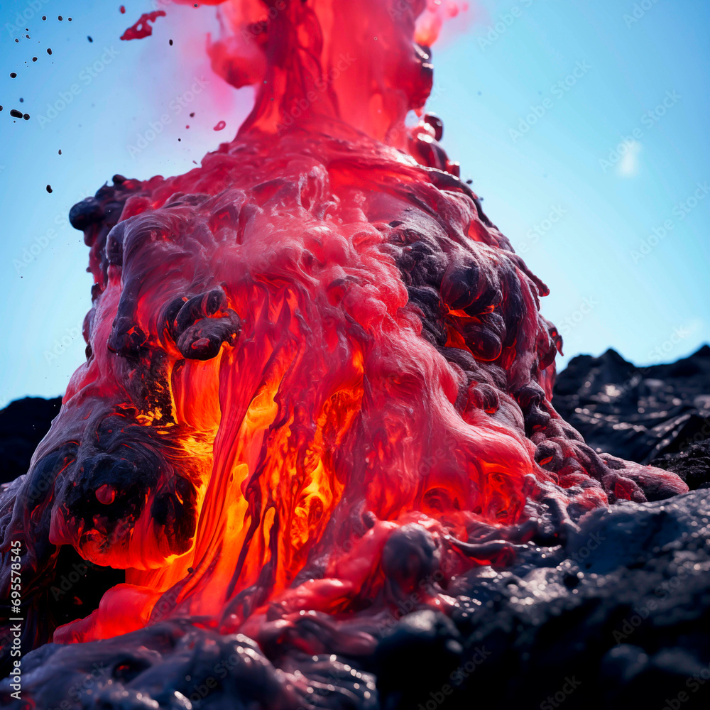 Dramatic volcanic eruption with lava or hot magma spewing into the air ...