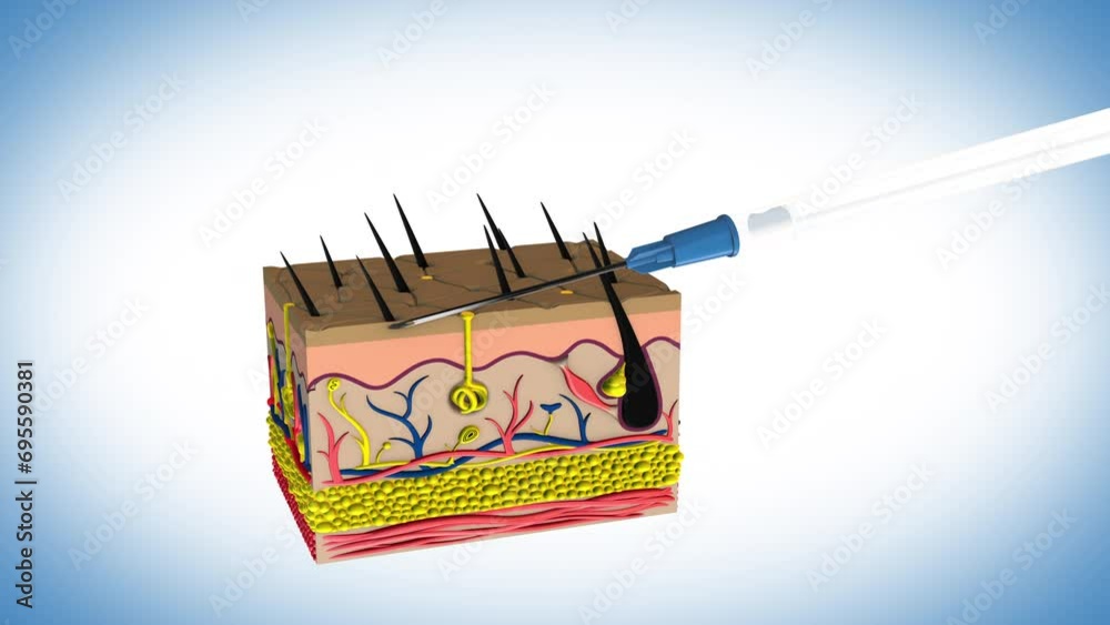 Types of Injections - 10°-15° Intradermal bis - 3d animation model on a ...