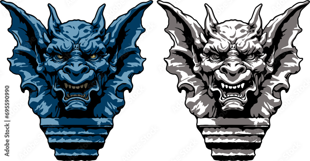 architectural element, stone gargoyle head, vector drawing Stock Vector ...