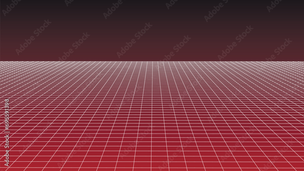 Vector perspective grid. Abstract wireframe landscape. Detailed lines ...