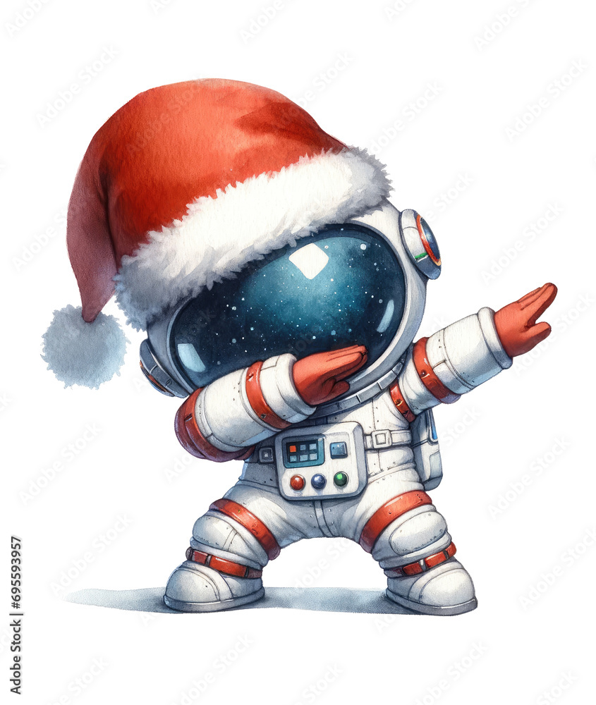 Watercolor illustration of Astronaut doing the Dab dance, on white ...