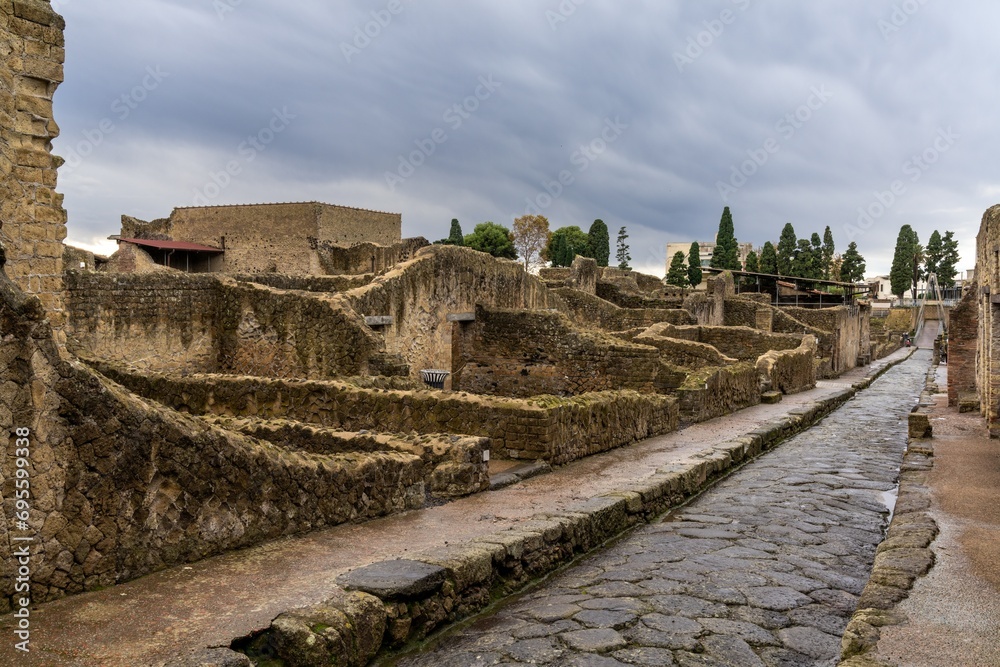 typical city street and houses in the ancient Roman town of Herculaneum ...