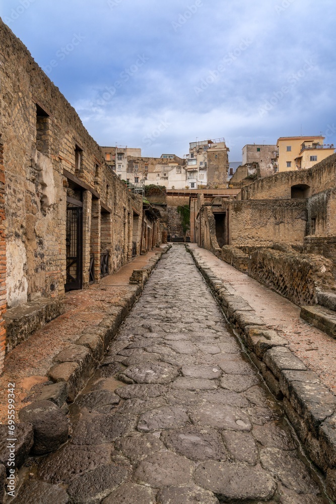 typical city street and houses in the ancient Roman town of Herculaneum ...