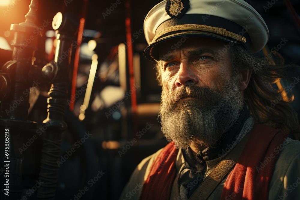 Stoic Sea Captain Portrait: A rugged sea captain, his face etched with ...