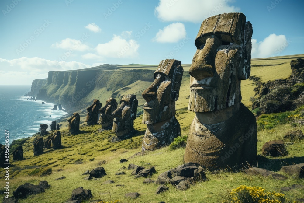 Majestic Moai: Row of iconic stone statues on Easter Island ...