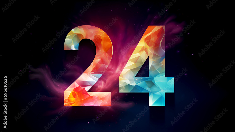 Vivid 24 numeral on cosmic background, polygonal design. Colorful ...