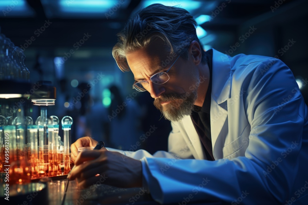 Scientist Analyzing Samples, the intensity of discovery in a modern lab ...