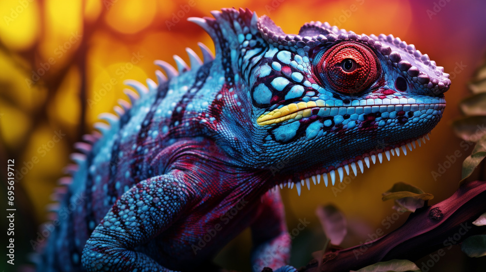 rare chameleon during a transformative color change, highlighting ...