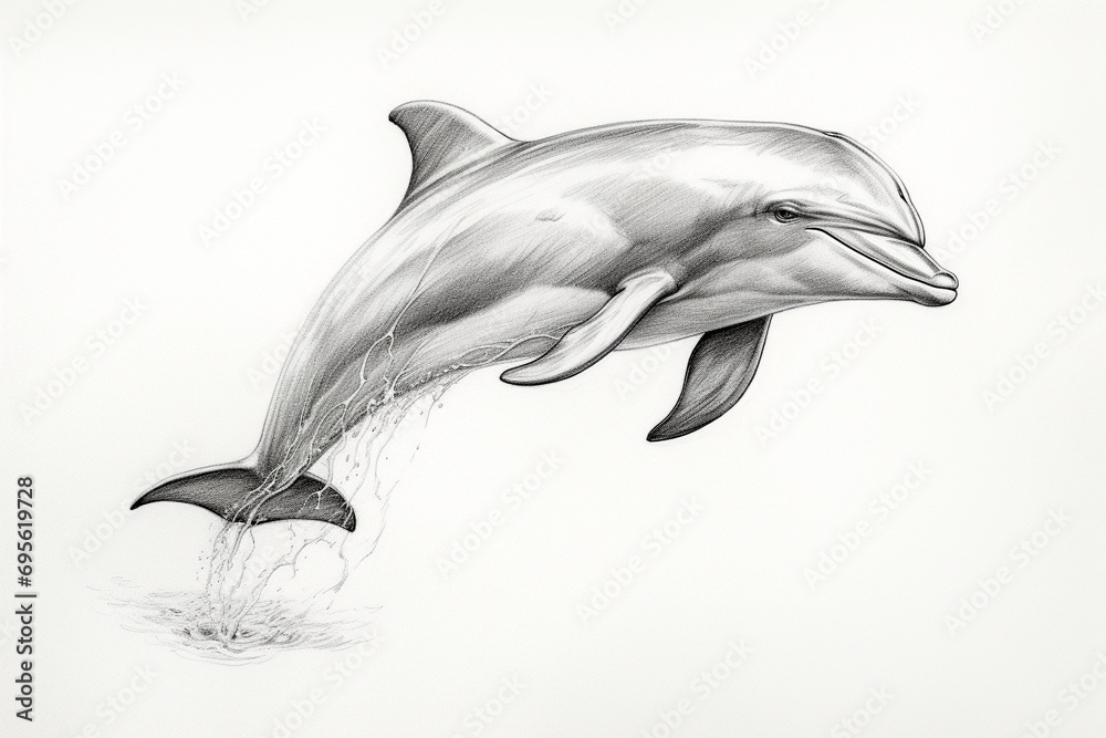 Hand Drawn Pencil Sketch of a Dolphin Stock Illustration | Adobe Stock