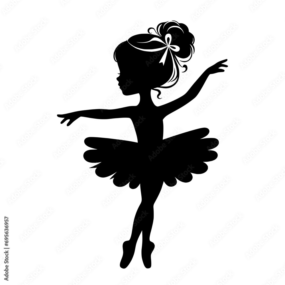 Vector Black Silhouette Of A Little Ballerina Isolated On A Transparent