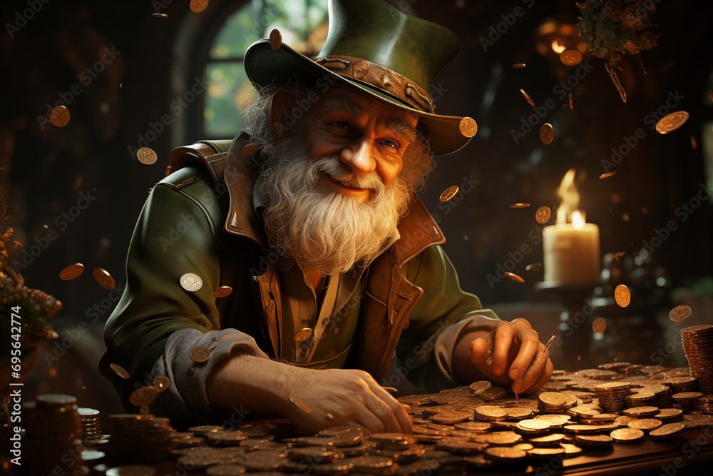 Saint Patrick stands there in a bright green costume that is ...