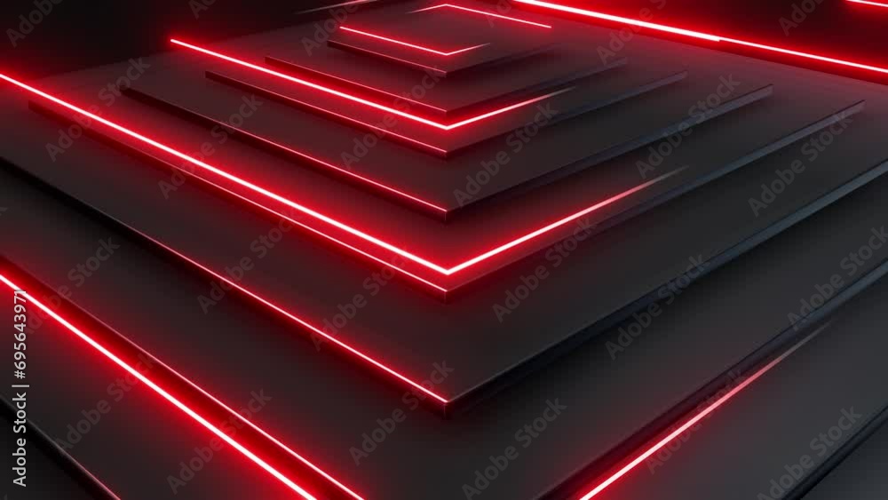 This stock motion graphic video of 4K Red Neon Strokes Pattern with gentle overlapping curves on ...