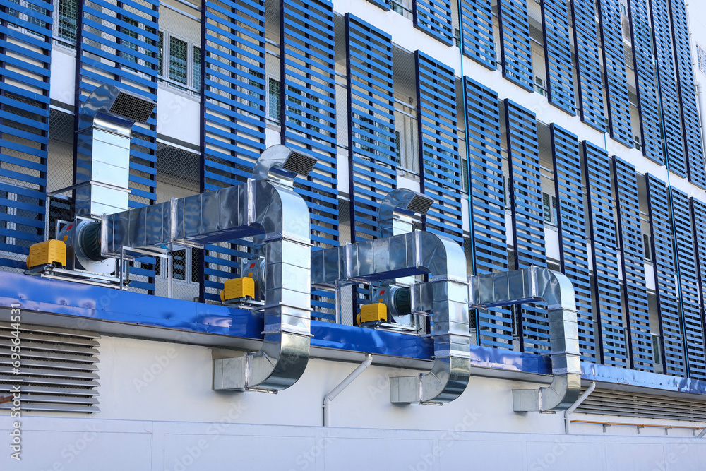 Ventilation pipe outside the building. Ventilation system with shiny ...