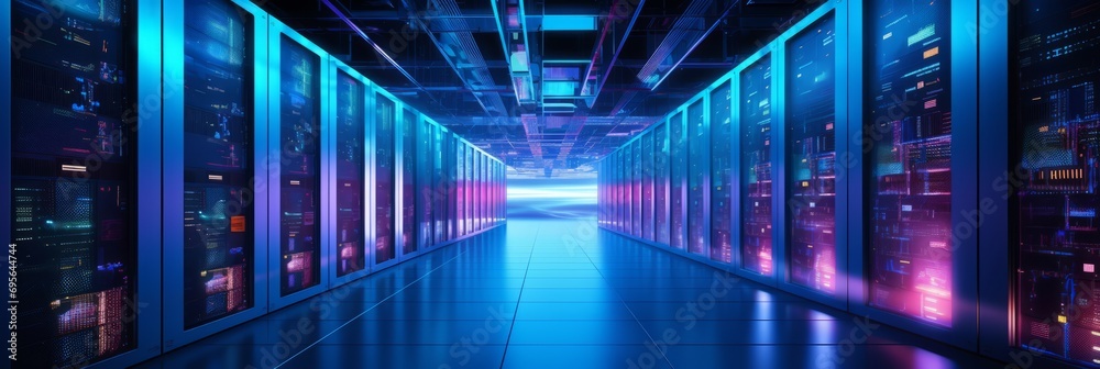 Data center server room. Modern neon server room Stock Photo | Adobe Stock