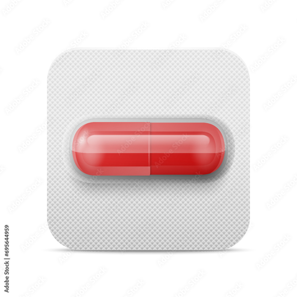 Vector Realistic Pharmaceutical Medical Red Pill, Vitamins, Capsule in ...