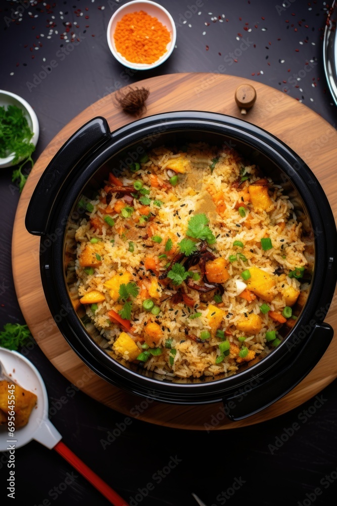 Biryani. Pilaf. Fried rice. turmeric and spices. Multicook. Indian food ...