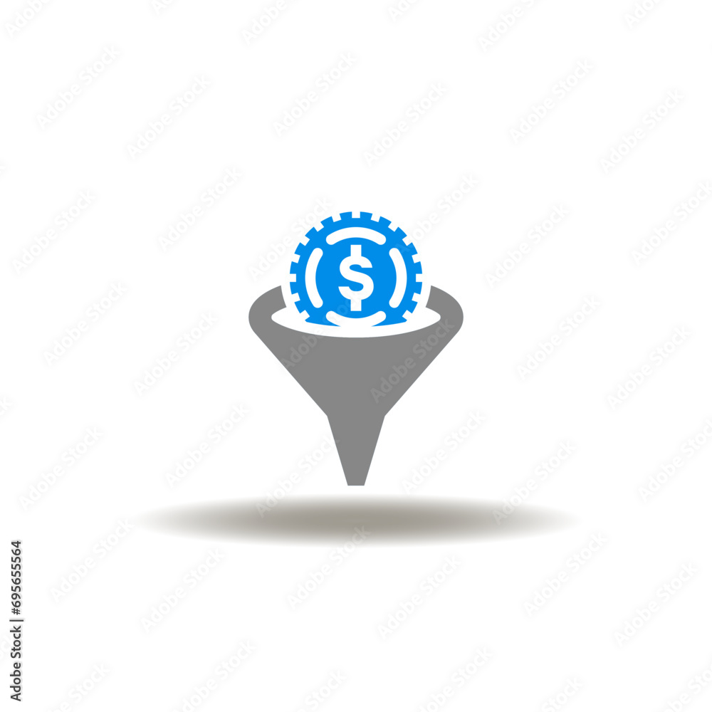 Vector illustration of funnel with coin cash. Icon of ROAS Return on ...