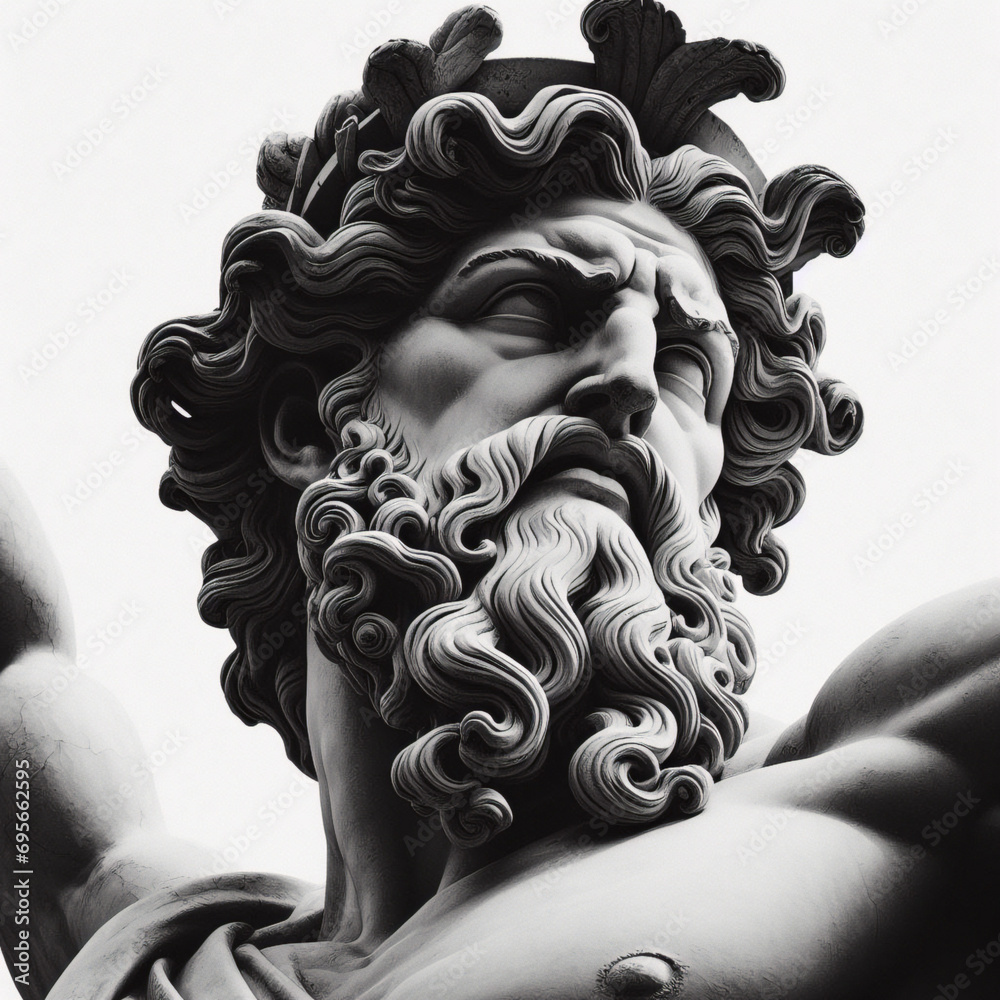 3D illustration of a Renaissance marble statue of Zeus, king of the ...