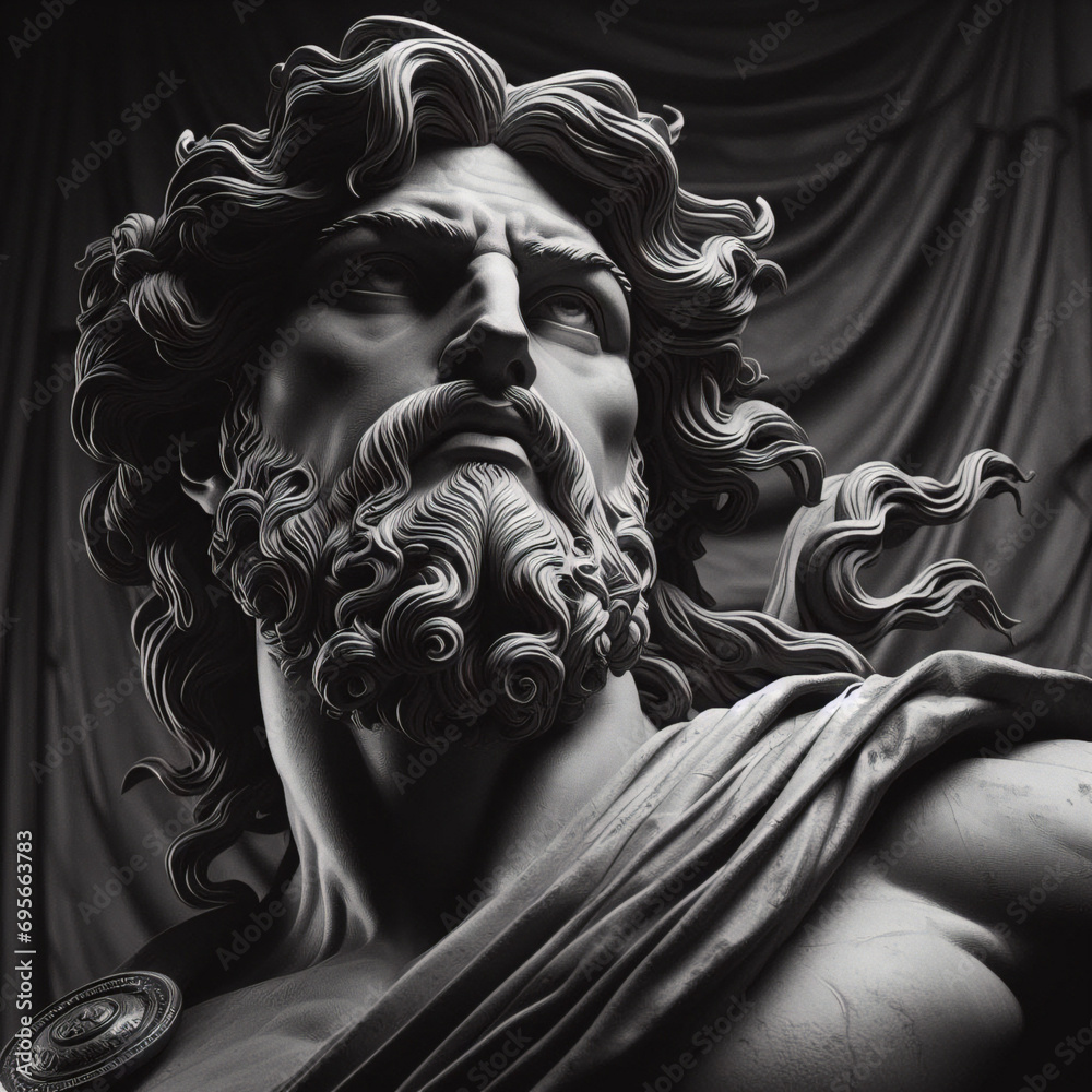 Illustration of a Renaissance statue of Zeus, king of the gods. god of ...