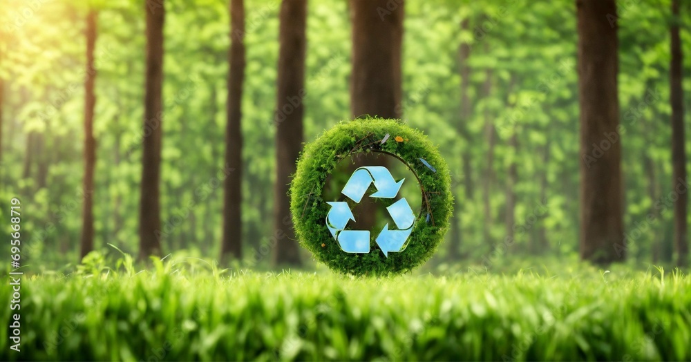 Foto de recycling waste concept. recycling sig green grass in the ...