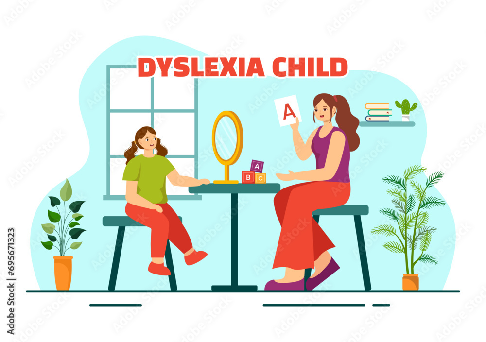 Dyslexia Children Vector Illustration of Kids Dyslexia Disorder and ...