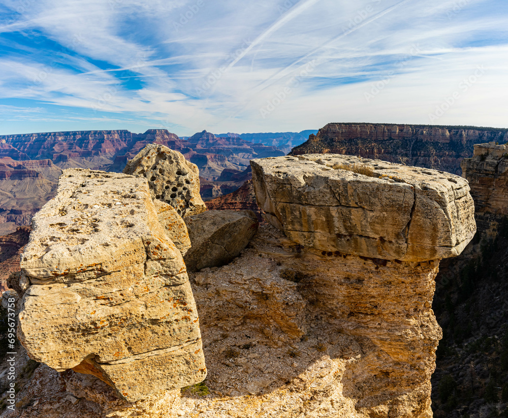 Slabs of Kaibab Limestone on Mather Point With Yaki Point in The ...