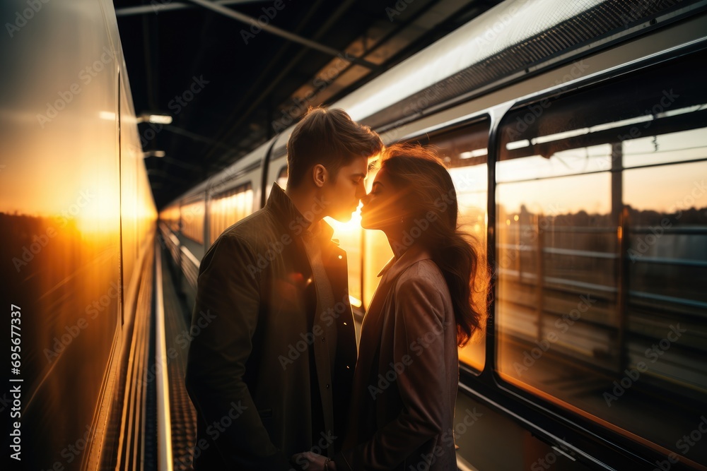 Love Beyond Goodbye: A Couple Sharing a Kiss Near the Window of a Train ...