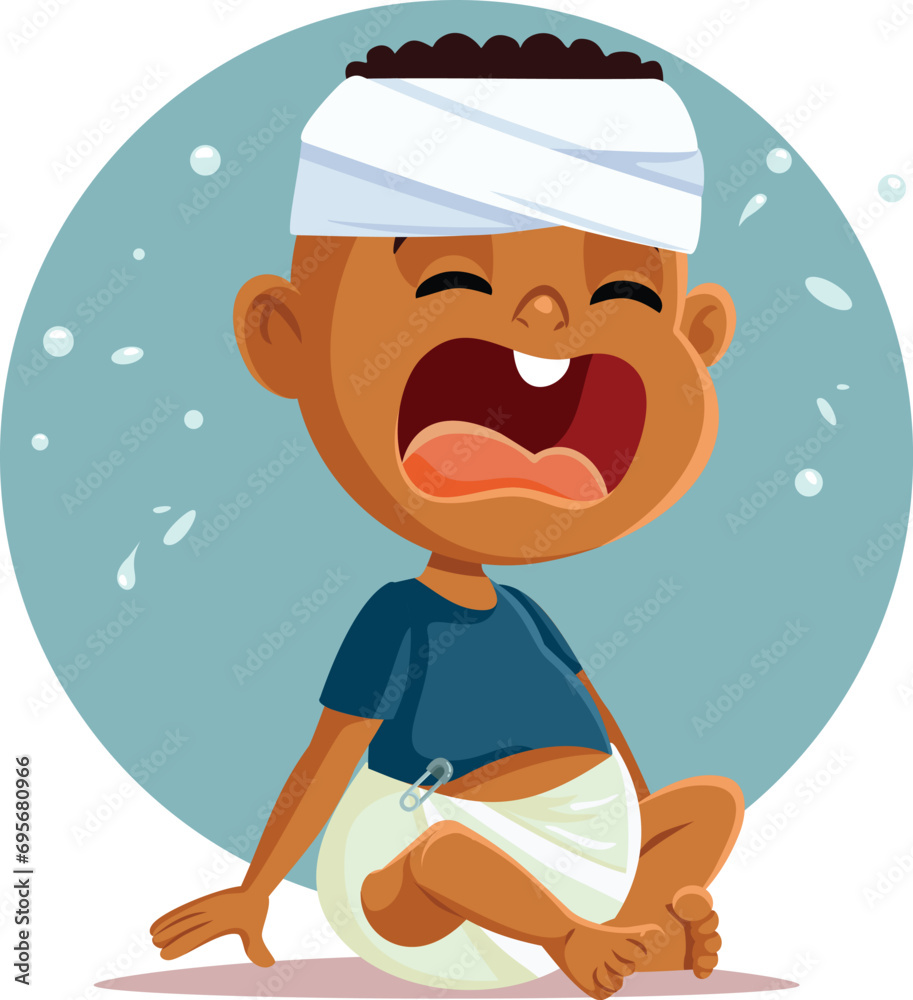 Upset Baby Suffering a Head Injury Crying Vector Cartoon Character. Sad ...