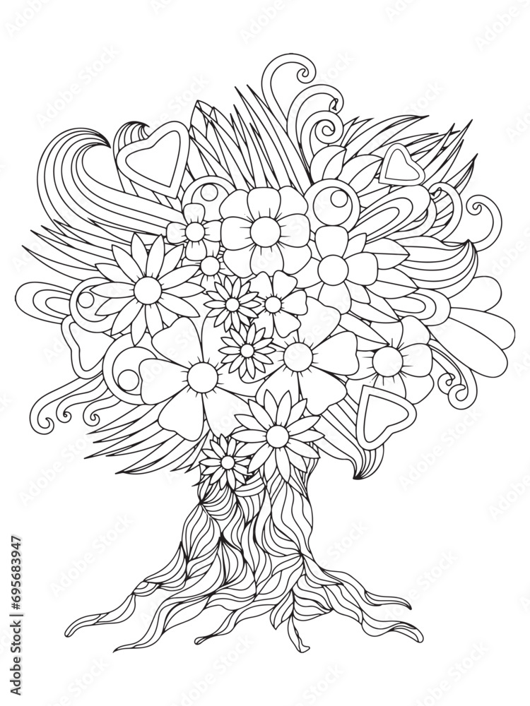 Vetor de Flower tree coloring pages,Art therapy coloring page. Vector ...