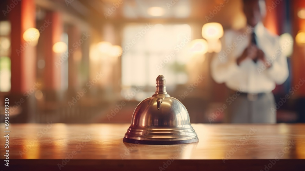 Elegant Simplicity: A Simple Hotel Service Bell on the Reception Desk ...