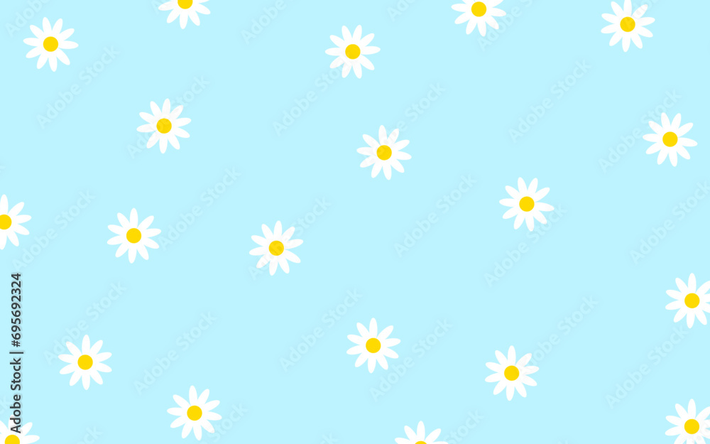 Patterns with daisy on blue color backgrounds vector illustration. Cute ...