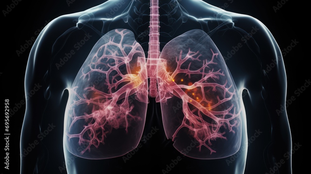 Male lung cancer biopsy respiratory system in x-ray. Stock Illustration ...