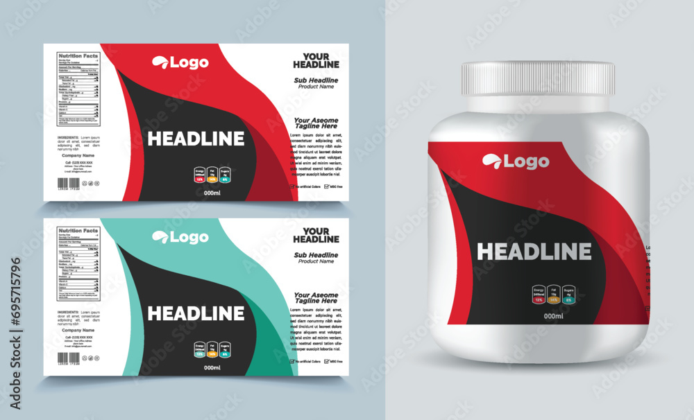 Product label and natural honey design with vector new honey jar ...