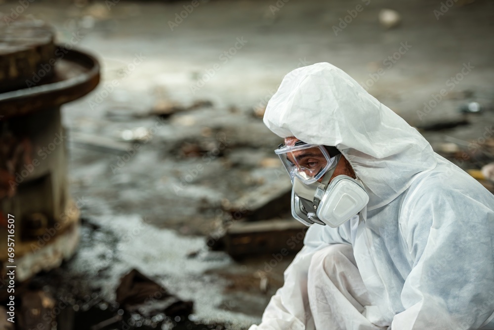 Male inspector team investigate danger chemical gas leak spill with ...