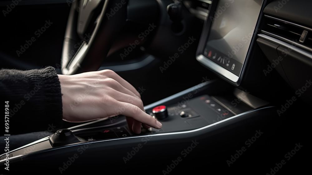 Hand Pushing on a smart start button on car control engine ignition for ...