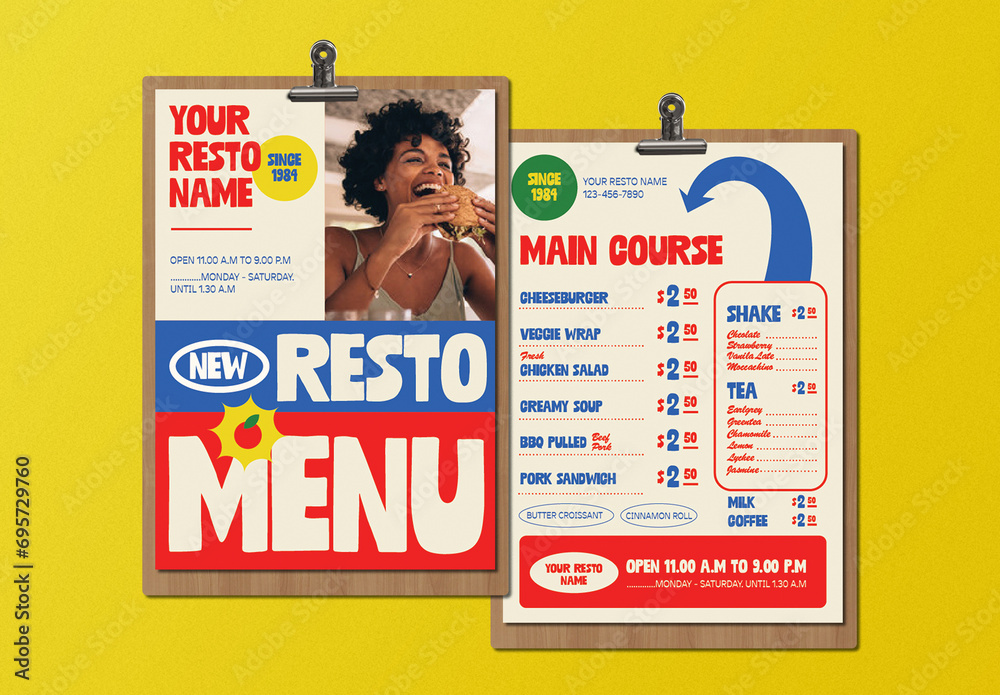 Red Retro Bold Playful Multiple Menu Stock Template | Adobe Stock
