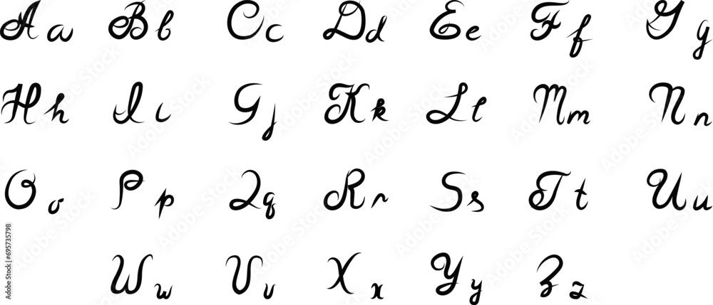 English alphabet. Push and tilt font. Uppercase black letters on a ...