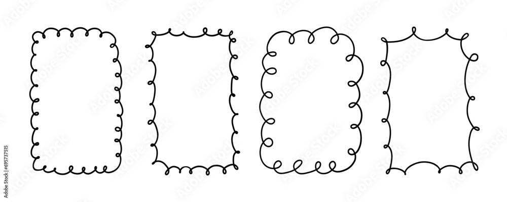 Doodle rectangle and oval looped frames. Hand drawn scalloped edge ...