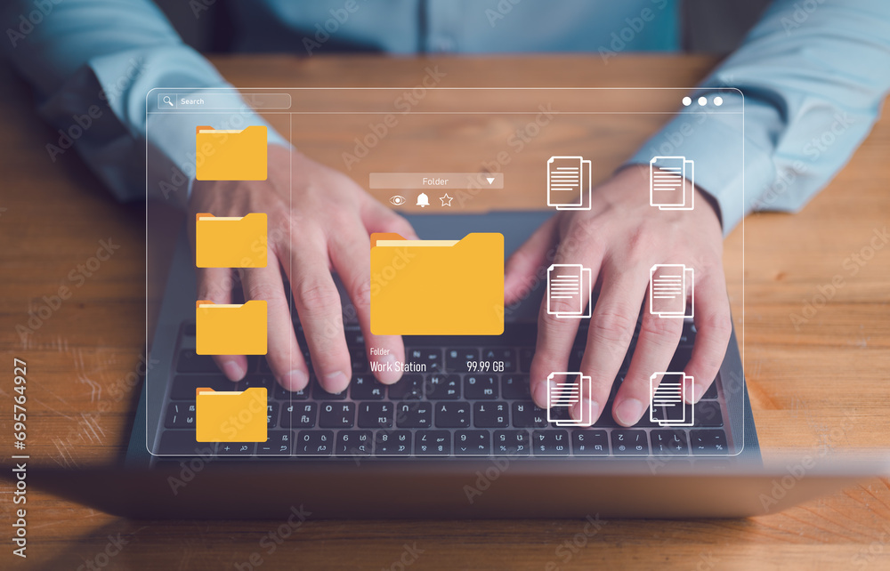 Document management concept. Virtual screen icons Document Management ...