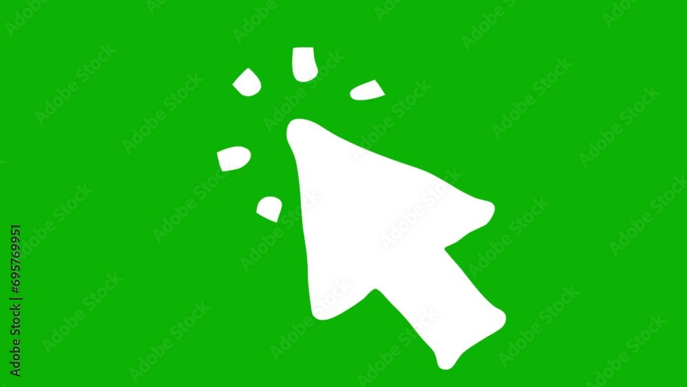 Animated white symbol of mouse cursor with rays. Arrow moves and clicks ...
