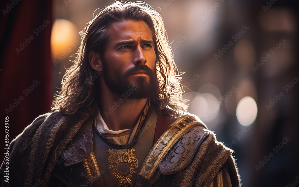 Jesus in Roman warrior clothing. Fighting concept. generative ai Stock ...