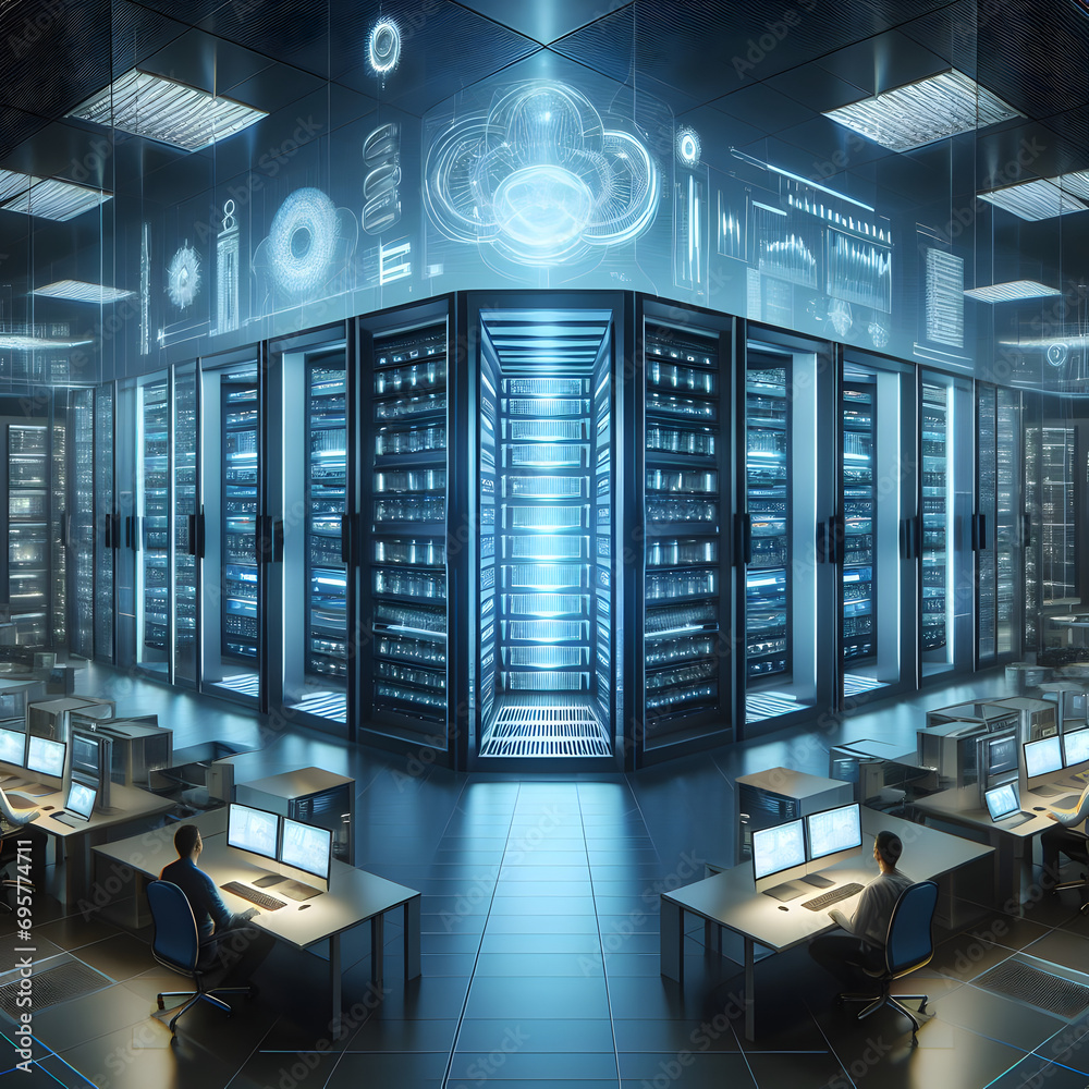 Modern data technology center server rack. The concept of IoT, the ...