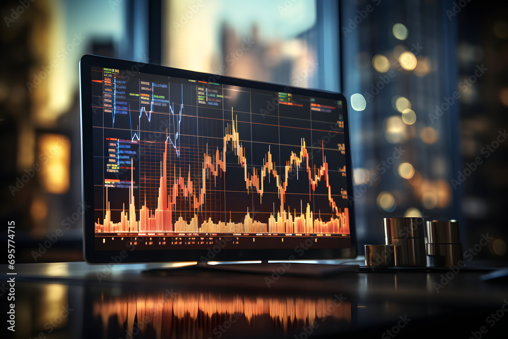 A stock graph on a computer monitor screen. Stock exchange and trading ...