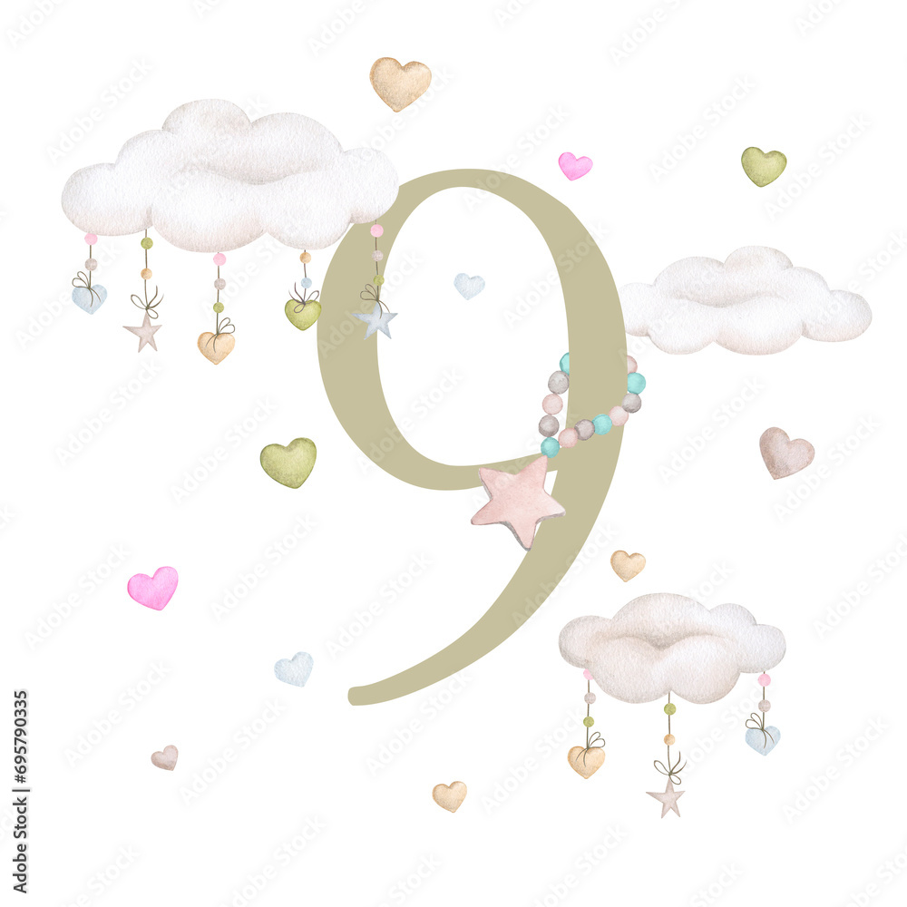 Baby milestone cards in pastel colors. 9 months. Newborn boy or girl ...