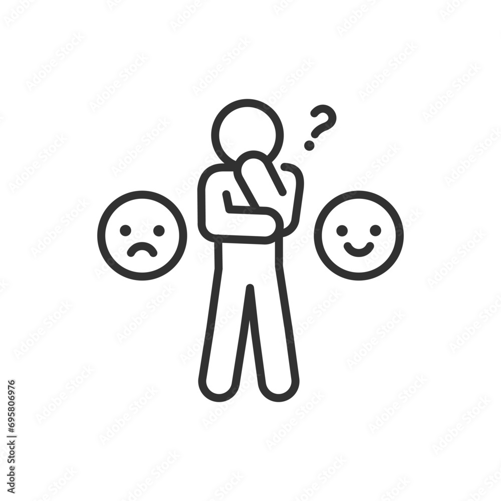Choice of emotion, linear icon. Dilemma. The person thinks of a sad ...