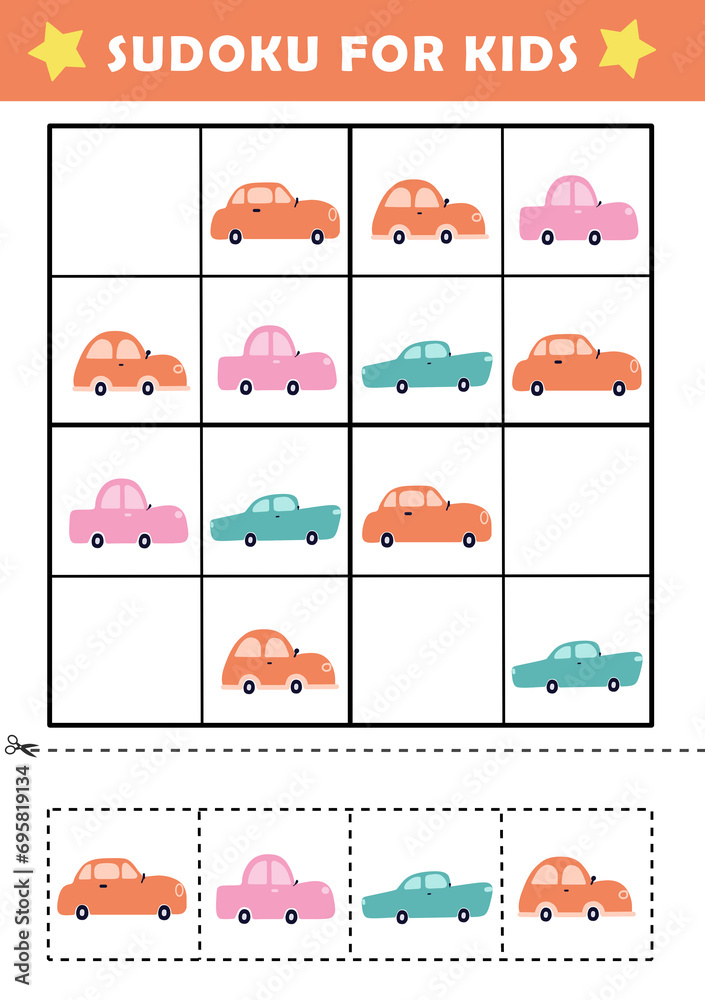 Sudoku logical reasoning activity for kids. Fun sudoku puzzle with cute ...